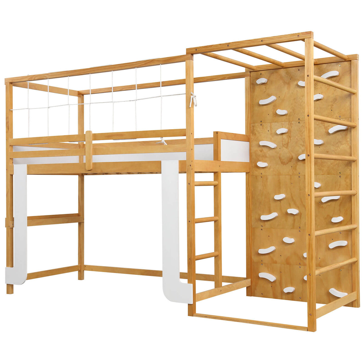 One Allium Way® Twin Bunk Bed with Jungle Gym, Climbing Ladder, Rock Wall & Monkey Bar | Wayfair